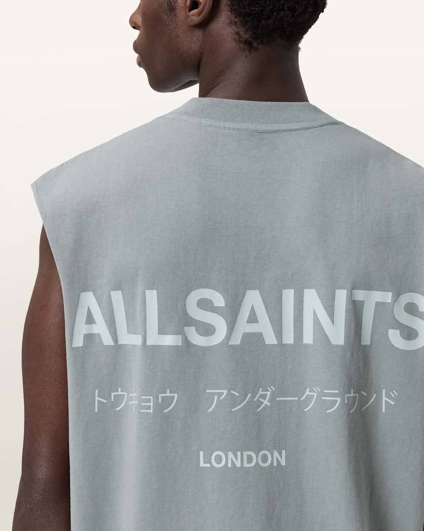 Underground Sleeveless Crew Neck T-Shirt Metallic Grey | ALLSAINTS